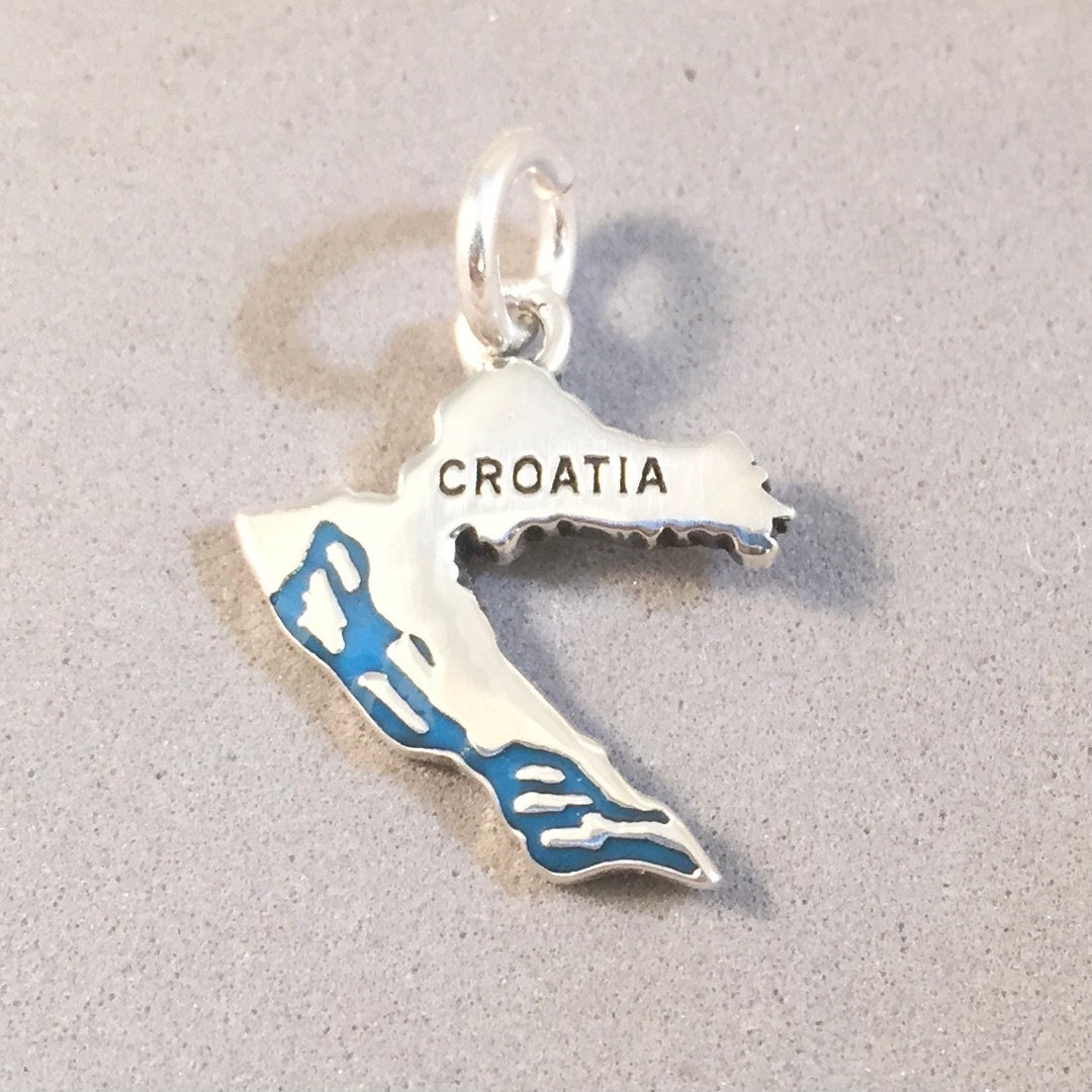 CROATIA MAP .925 Sterling Silver Enamel Charm Pendant Dubrovnik Split ...