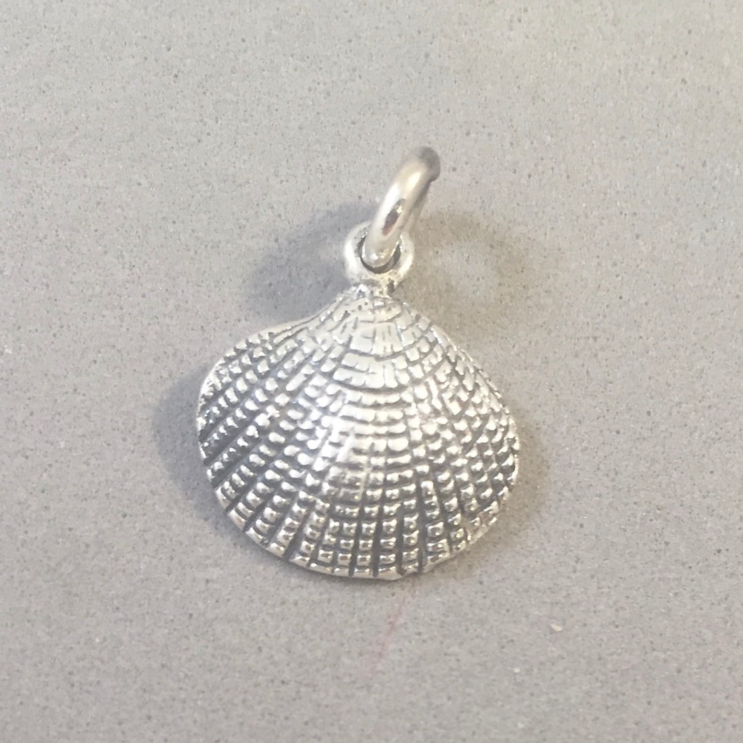 CLAM SHELL .925 Sterling Silver 3-D Charm Pendant Beach Sea Ocean ...