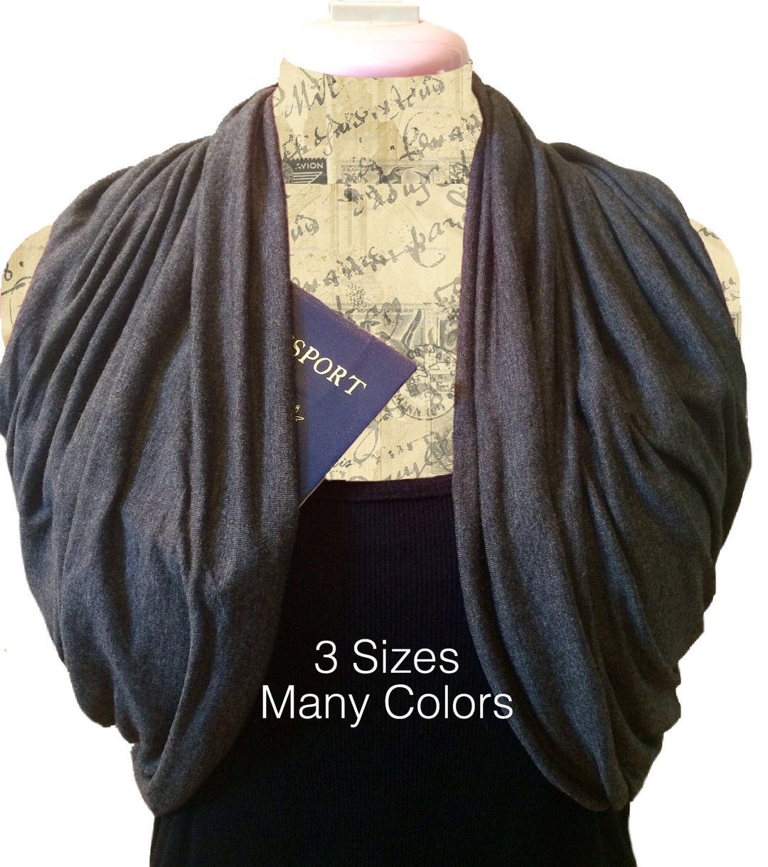 Jersey Knit Infinity Shrug Vest Scarf With Hidden Zipper Pocket, Travel ...
