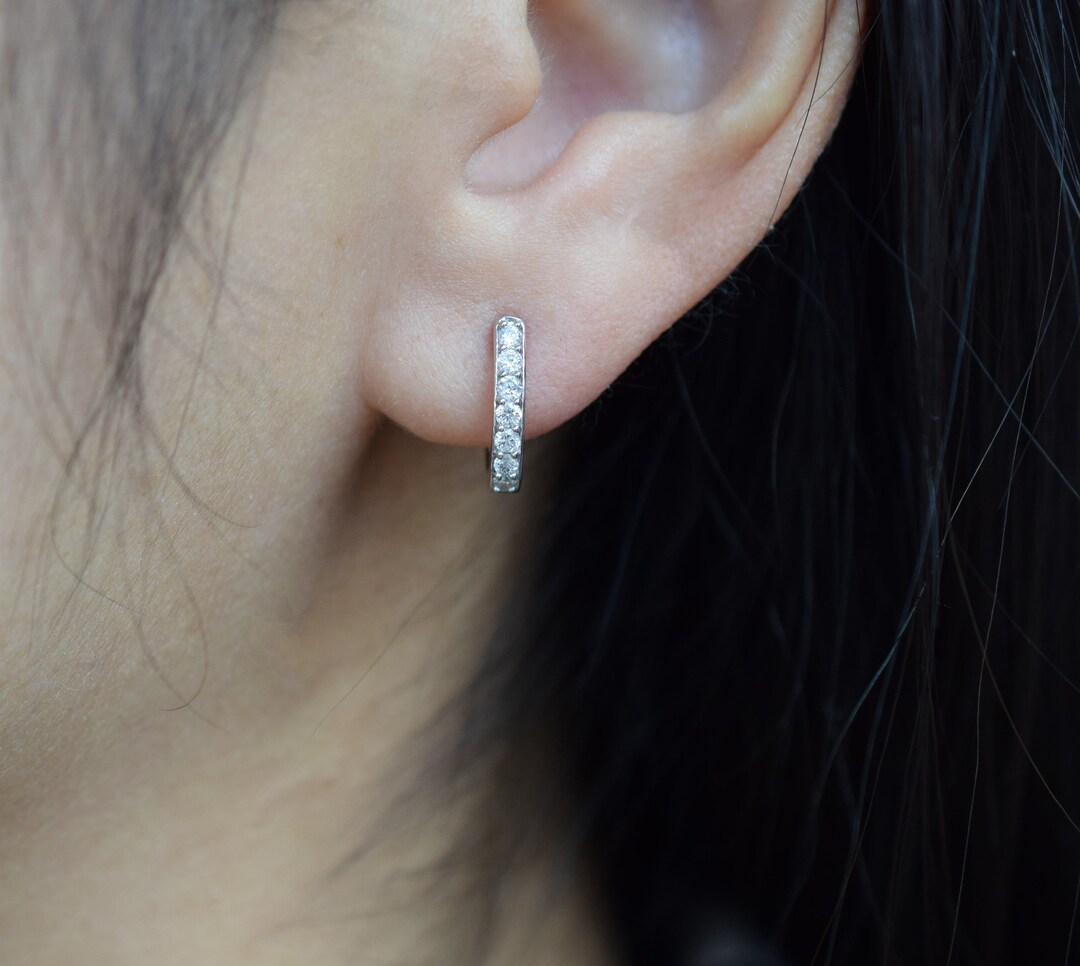 Mini Diamond Hoop Earrings - 18K White Gold (wedding, Anniversary ...