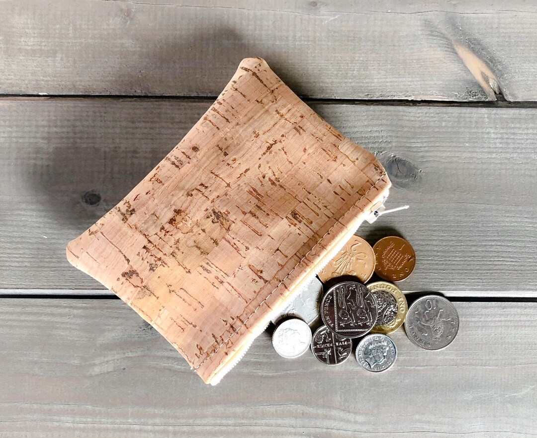 Custom Vegan Cork Leather Coin Purse, Zipped Change Purse Pouch Wallet ...