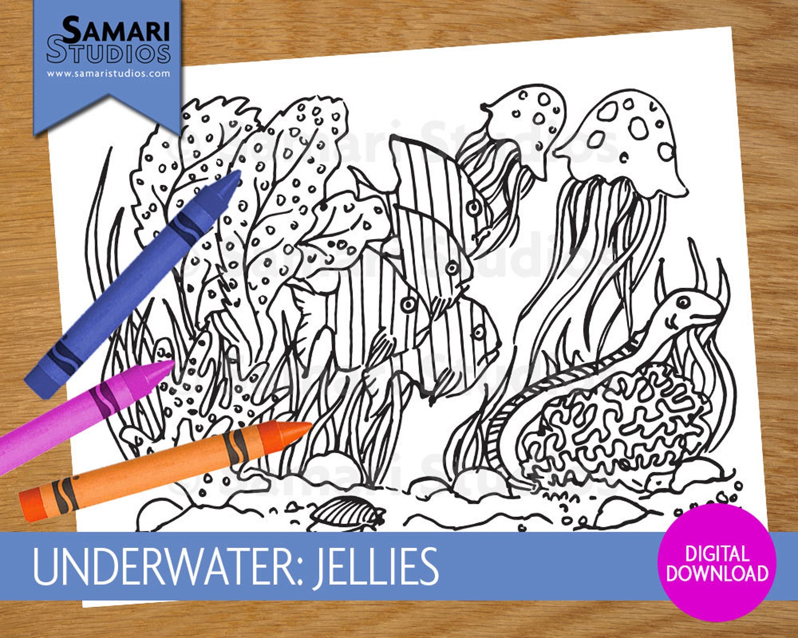 Underwater 4 Pack Hand Drawn Printable Coloring Sheet Kids - Etsy