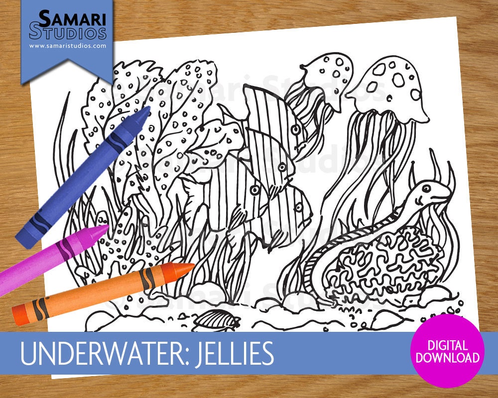 Underwater 4 Pack Hand Drawn Printable Coloring Sheet Kids - Etsy