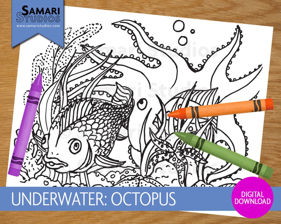 Underwater: Octopus - Hand Drawn Printable Coloring Sheet - Kids ...