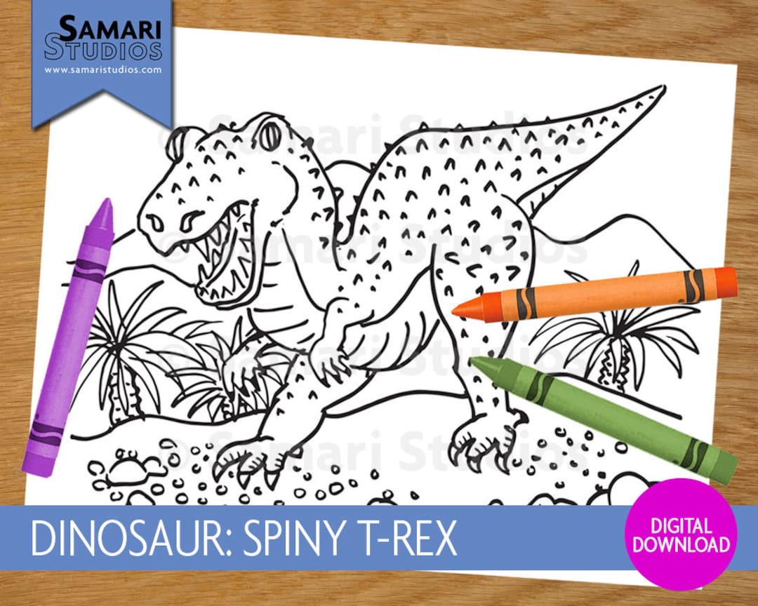 Dinosaur: Spiny T-rex - Hand Drawn Printable Coloring Sheet - Kids ...