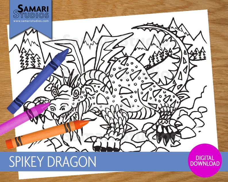 Spikey Dragon Hand Drawn Printable Coloring Sheet Kids - Etsy