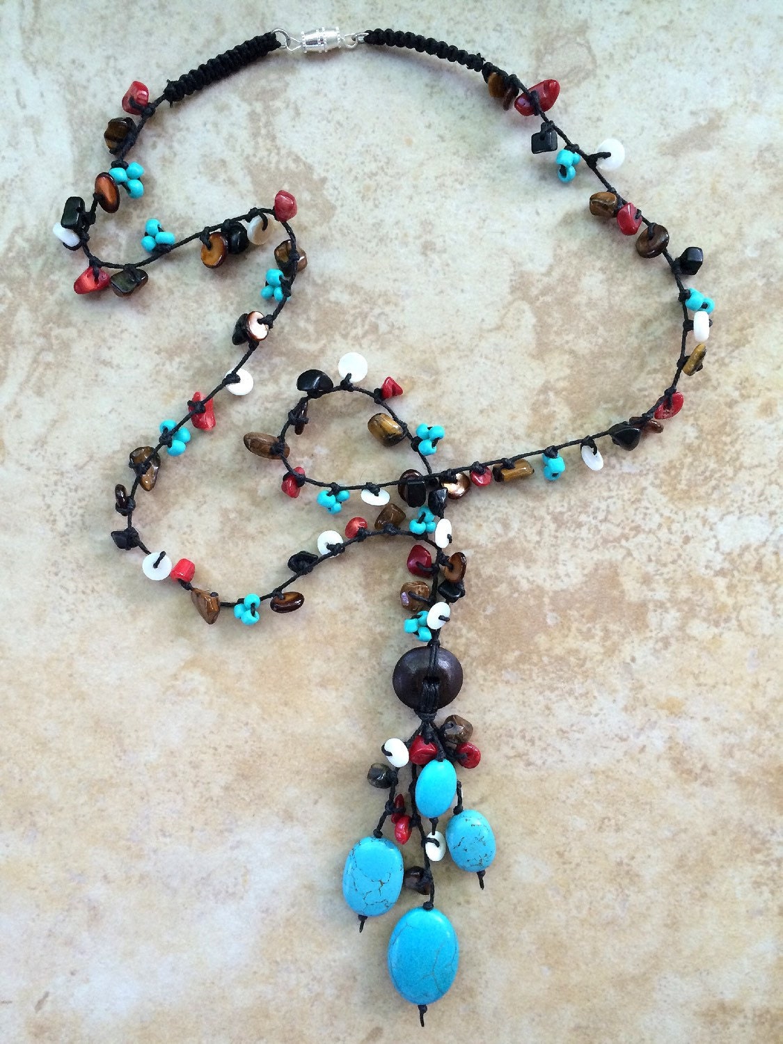 Country Necklace, Beaded Necklace, Stone Necklace, Turquoise, Rustic ...