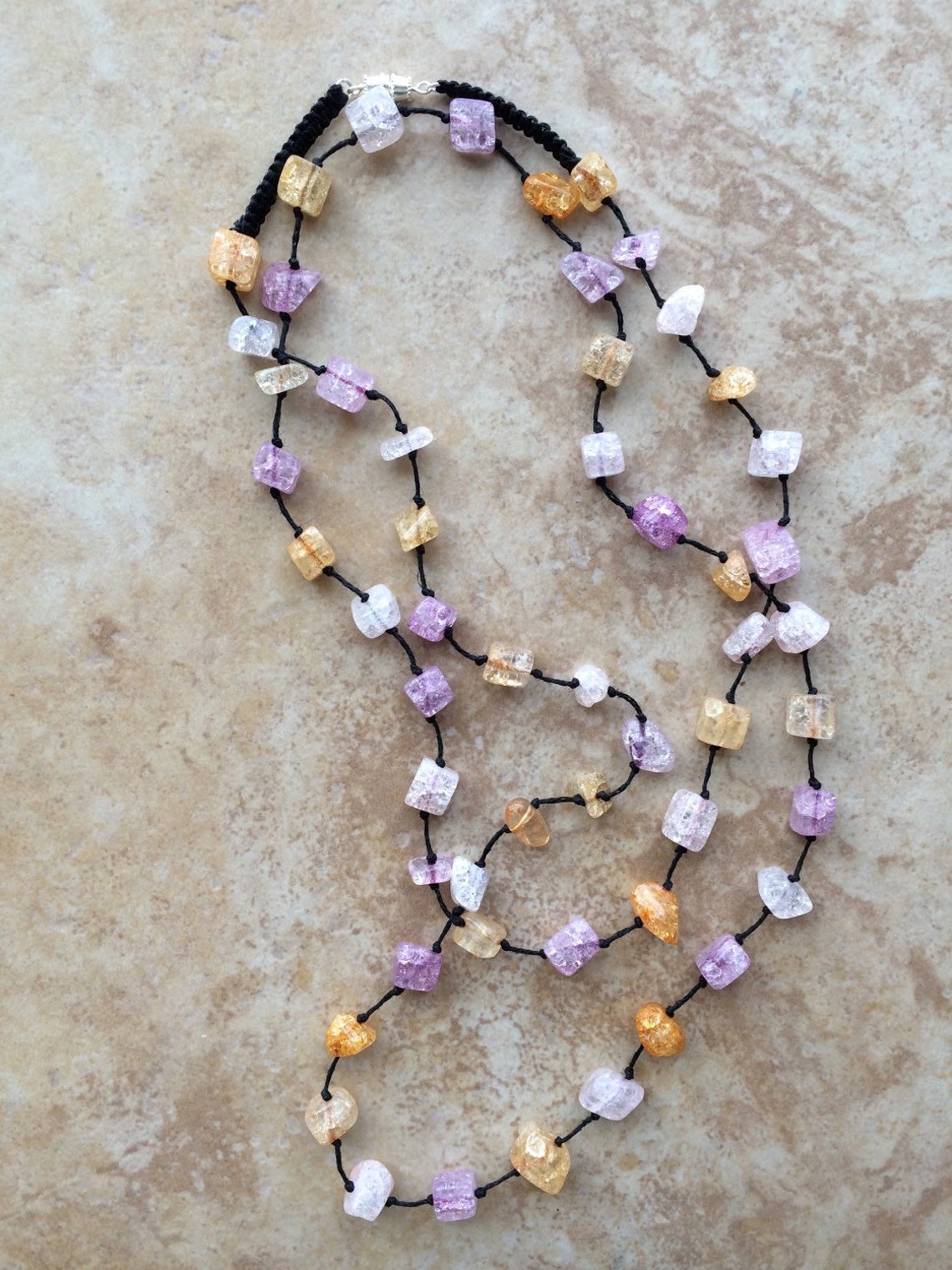 Light Colors Necklace, Stone Necklace, Pink, Knotted Necklace, Woman ...