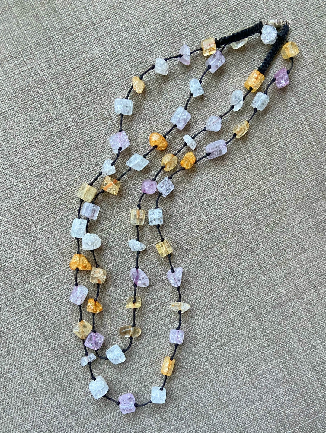 Light Colors Necklace, Stone Necklace, Pink, Knotted Necklace, Woman ...