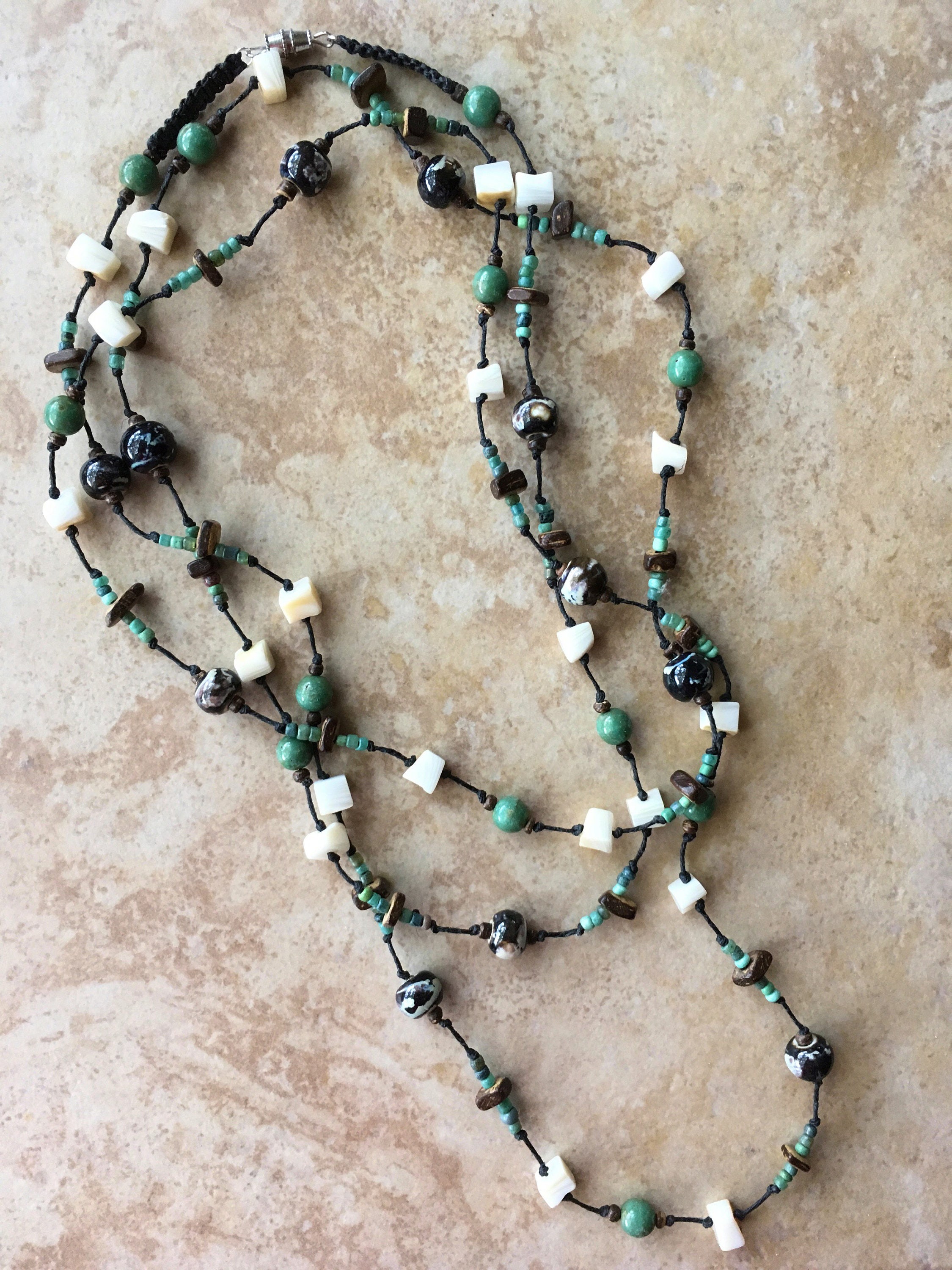Green and Black Necklace Stone Necklace Beaded Necklace - Etsy