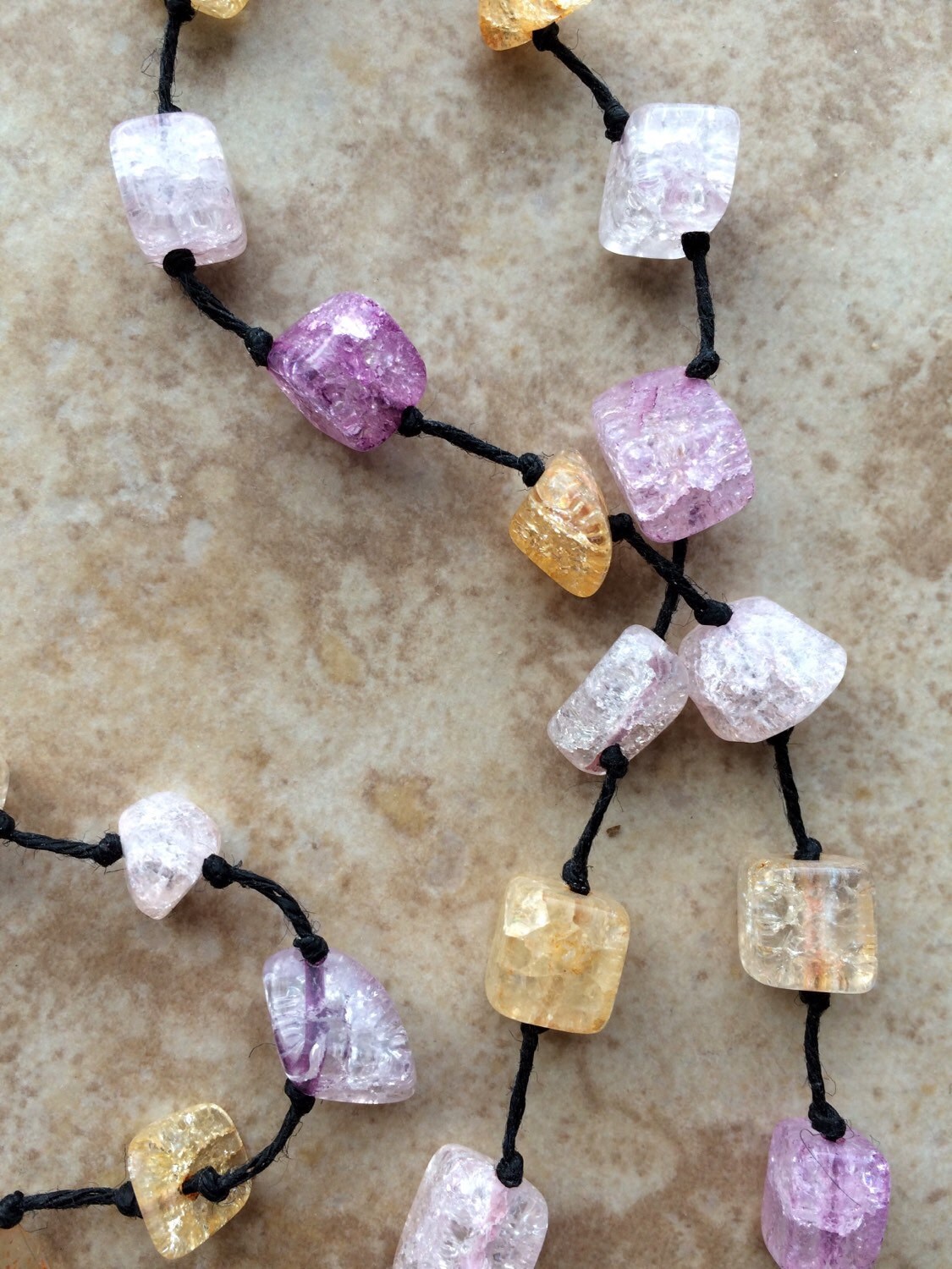 Light Colors Necklace, Stone Necklace, Pink, Knotted Necklace, Woman ...