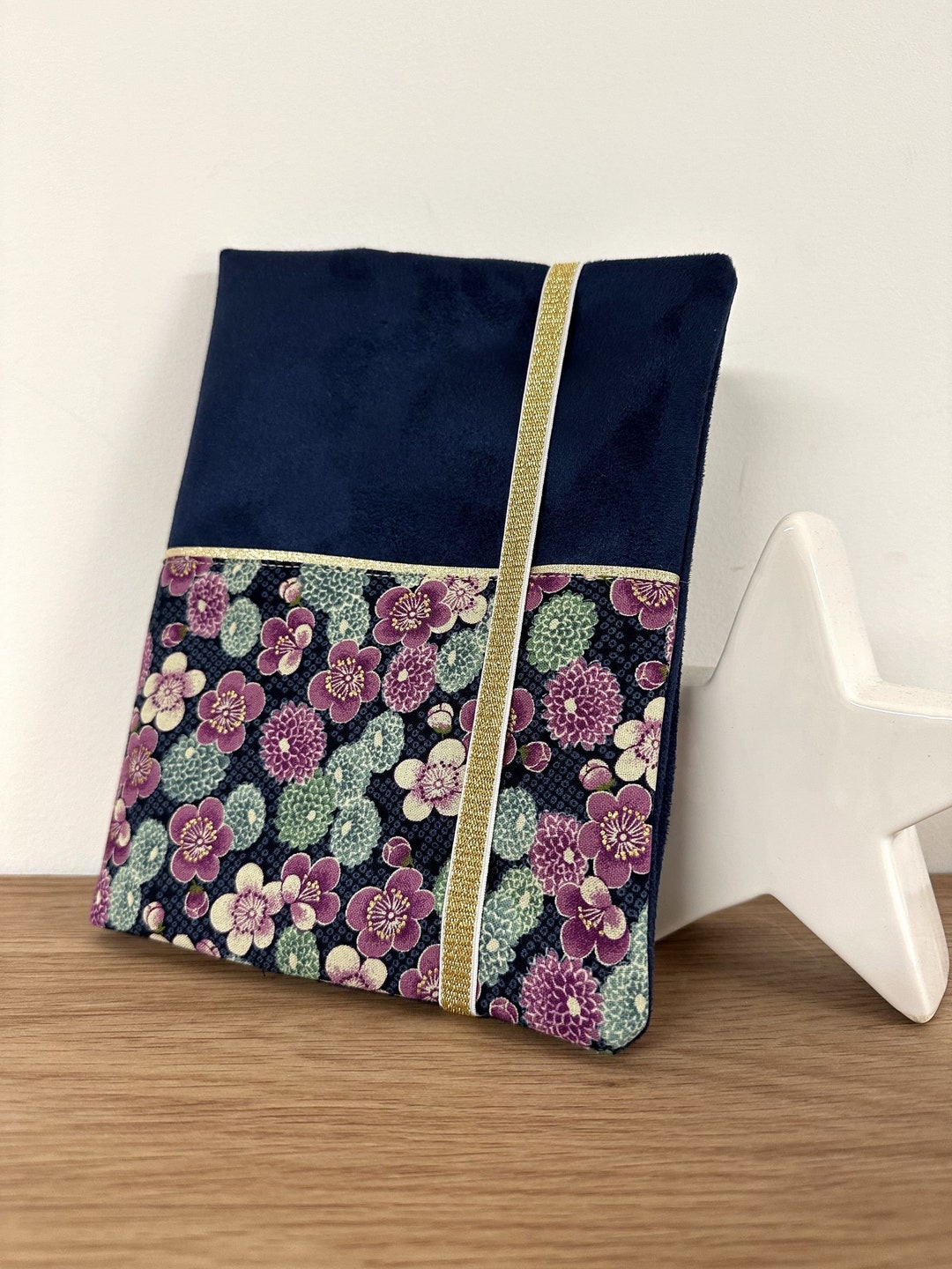 Navy Blue, Mauve and Gold Agenda Cover, Japanese Floral Fabric ...