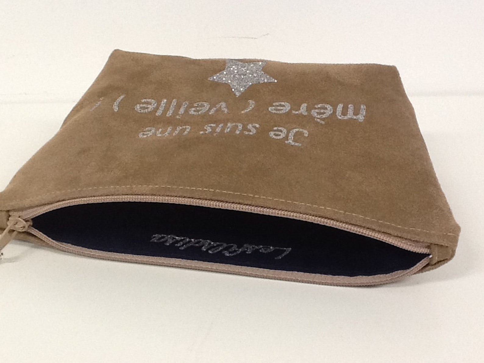 Camel Makeup Bag With Silver Glitter and Star / Personalized | Etsy