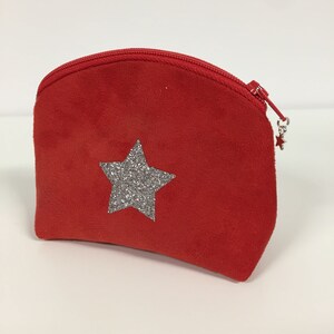 Small Bright Red Coin Purse, Silver Star / Mini Suede Pouch, Sequins ...