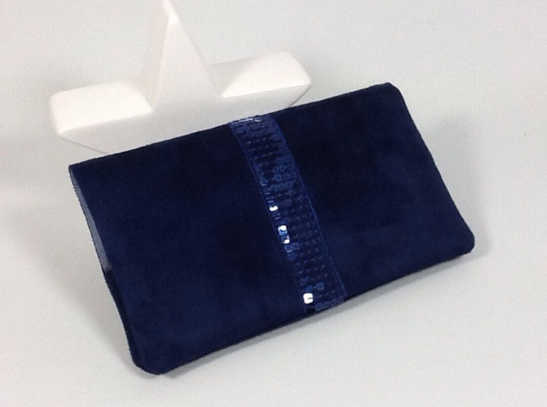 Navy Blue Sequined Checkbook Holder / Wallet-sized Checkbook Case ...