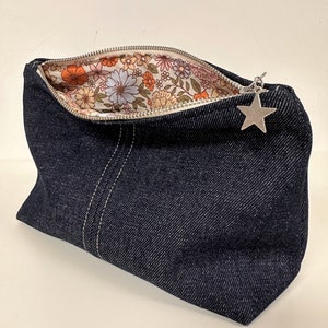 Zipped Pouch in Raw Denim / Raw Denim Make-up Bag / Women's Cosmetics ...