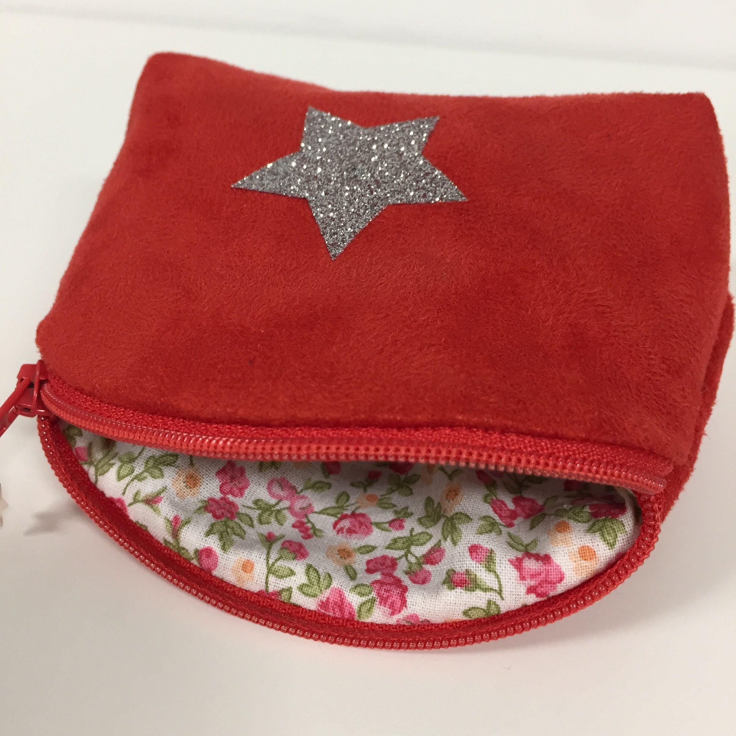 Small Bright Red Coin Purse Silver Star / Mini Suede Pouch - Etsy
