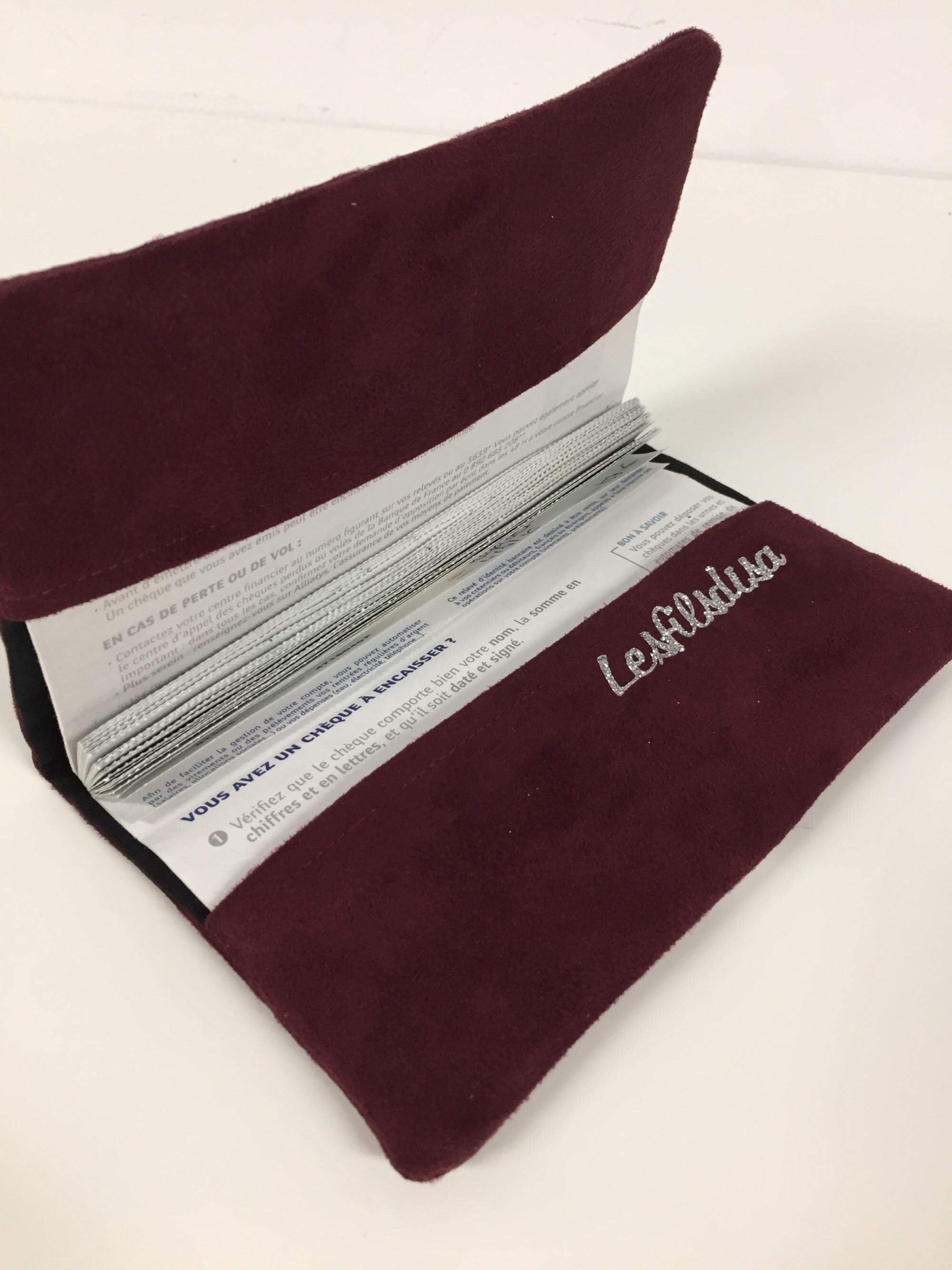 Burgundy Chequebook Holder, Silver Glitter / Suede-lined Chequebook ...