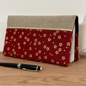 Checkbook Holder Linen and Red Japanese Fabric Sakura Gold / Golden ...
