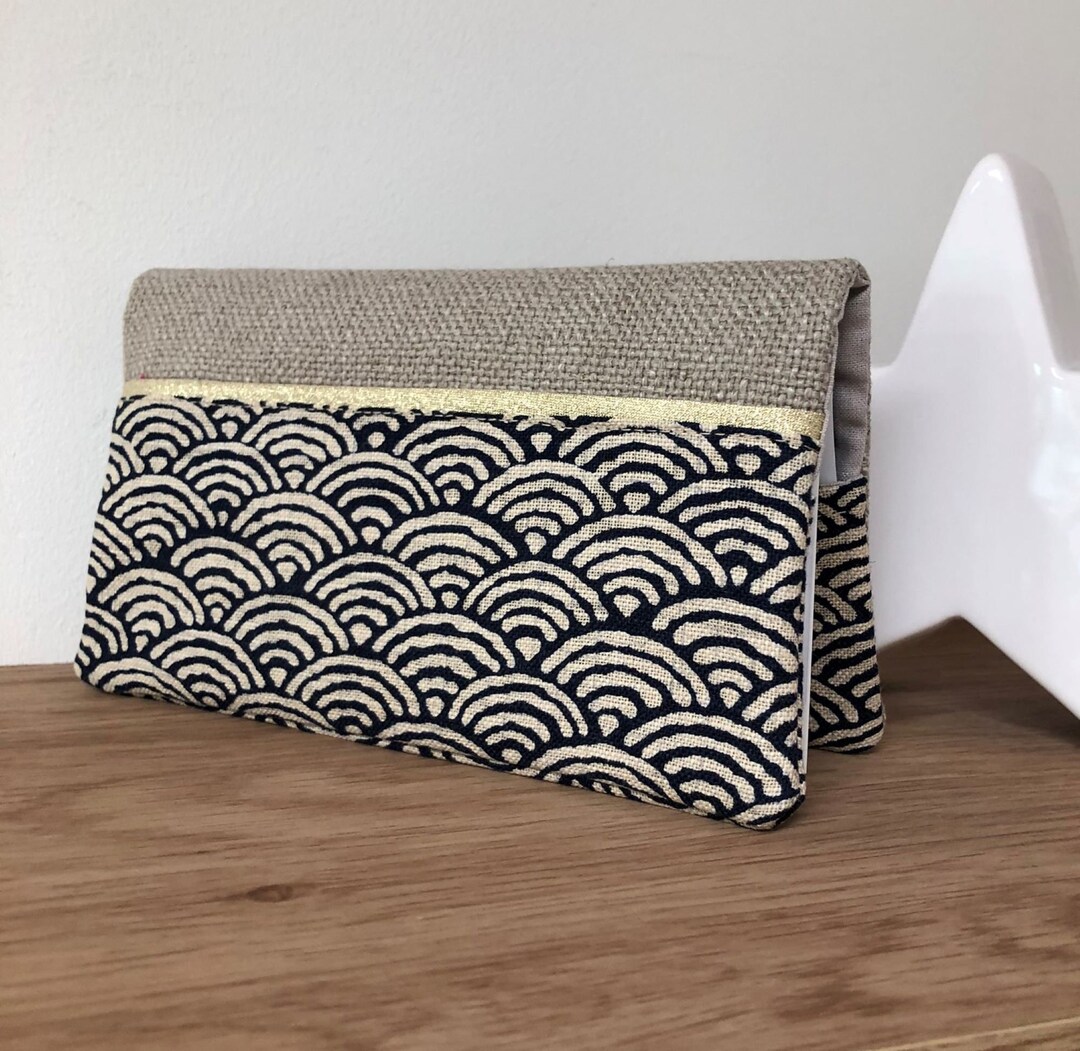 Seigaiha Midnight Blue Linen and Japanese Fabric Checkbook Holder ...