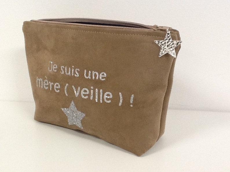 Camel Makeup Bag With Silver Glitter and Star / Personalized | Etsy