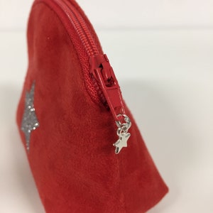 Small Bright Red Coin Purse, Silver Star / Mini Suede Pouch, Sequins ...
