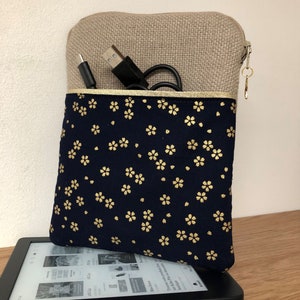 Kobo E-reader Pouch, Linen and Japanese Fan Fabric / Custom Zipped E-reader Case / Kindle Case ...
