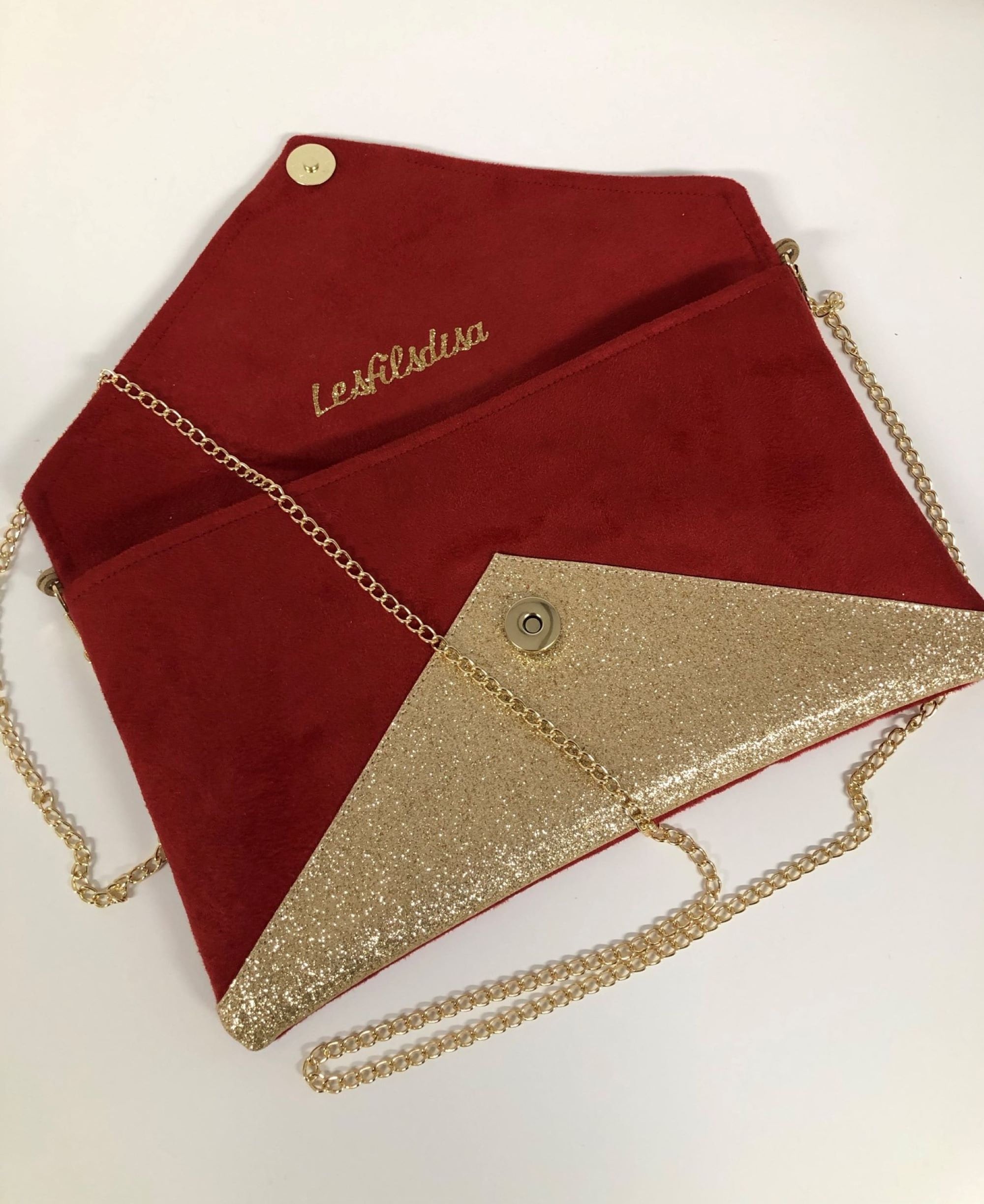 Red wedding clutch bag in suede and gold sequins / Bright red | Etsy