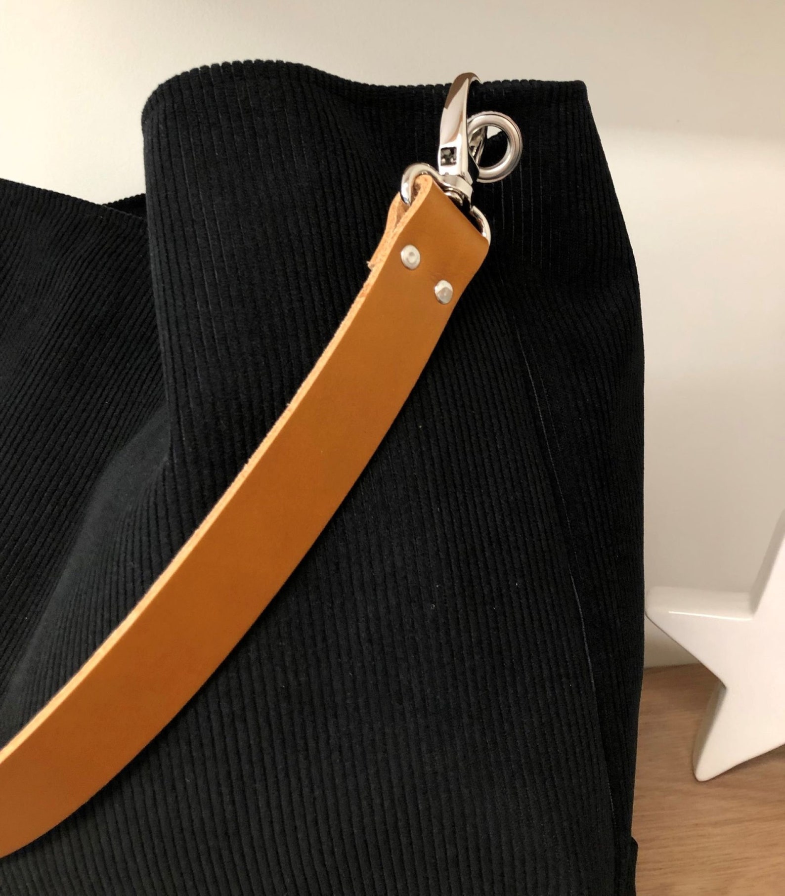 Black Hobo Bag Removable Firm Leather Handle / Black Corduroy - Etsy