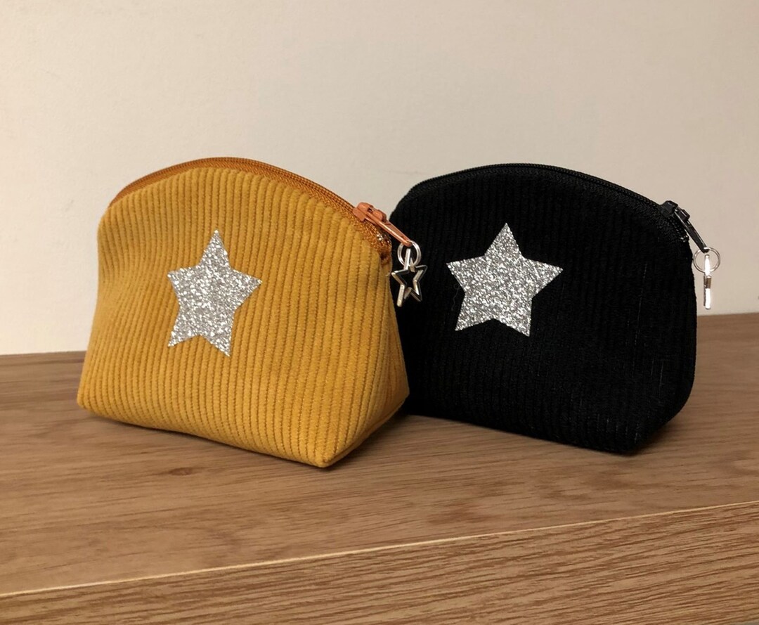 Small Coin Purse in Black Velvet, Glitter Star / Small Zipped Purse in ...