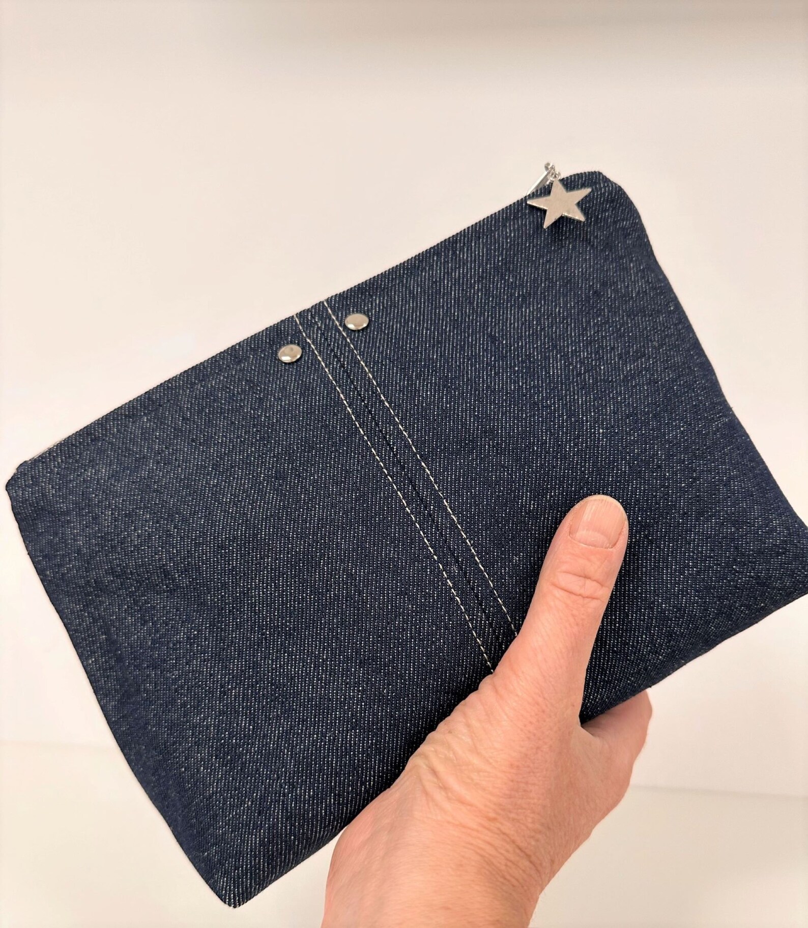Zipped Pouch in Raw Denim / Raw Denim Make-up Bag / Women's Cosmetics ...