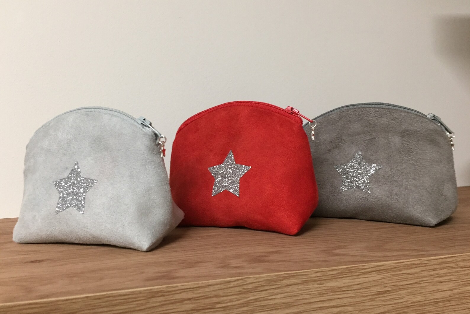 Small Bright Red Coin Purse Silver Star / Mini Suede Pouch - Etsy