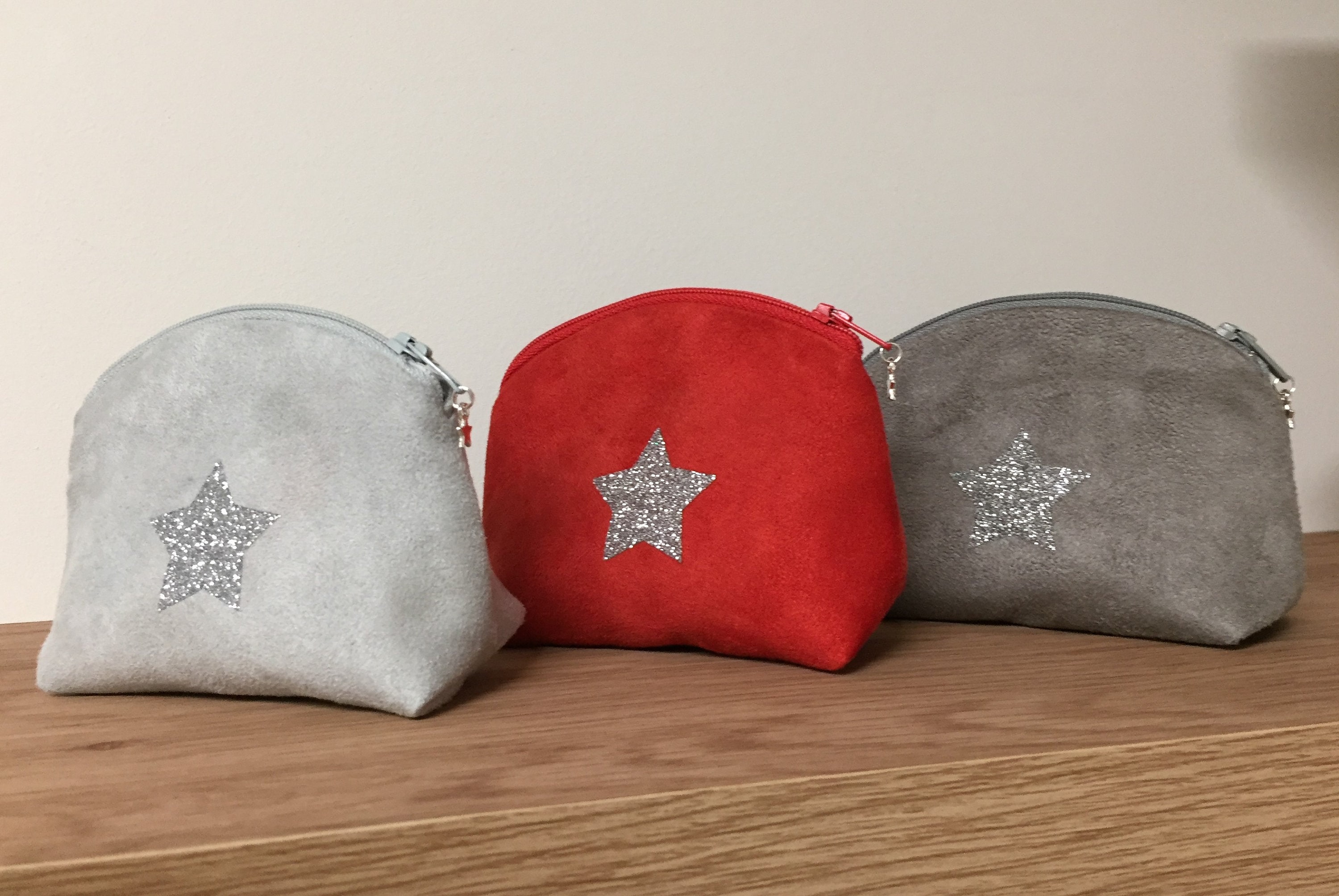 Small Bright Red Coin Purse Silver Star / Mini Suede Pouch - Etsy