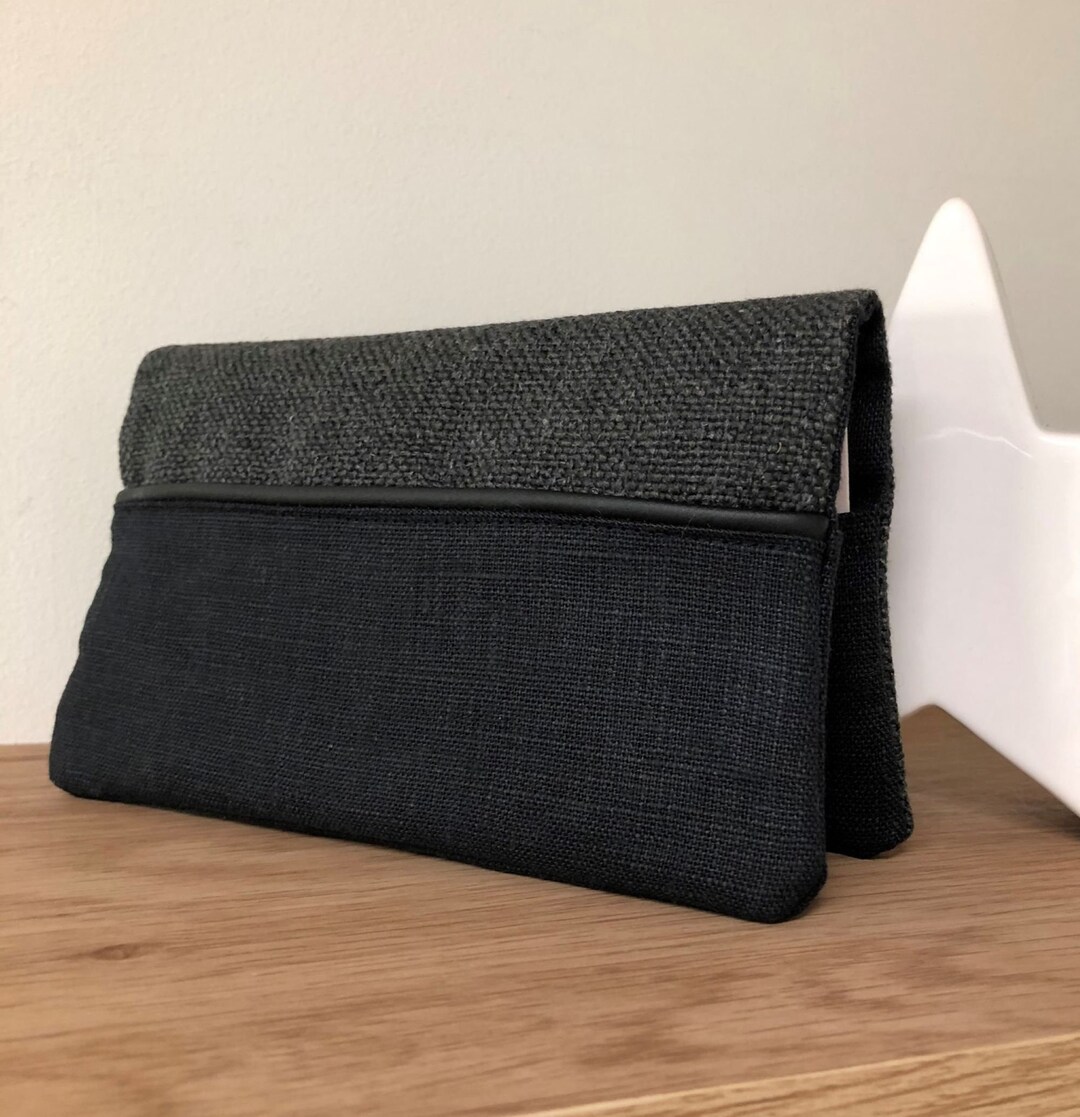 Unisex Checkbook Holder, Anthracite, Black Linen / Dark Grey and Black ...