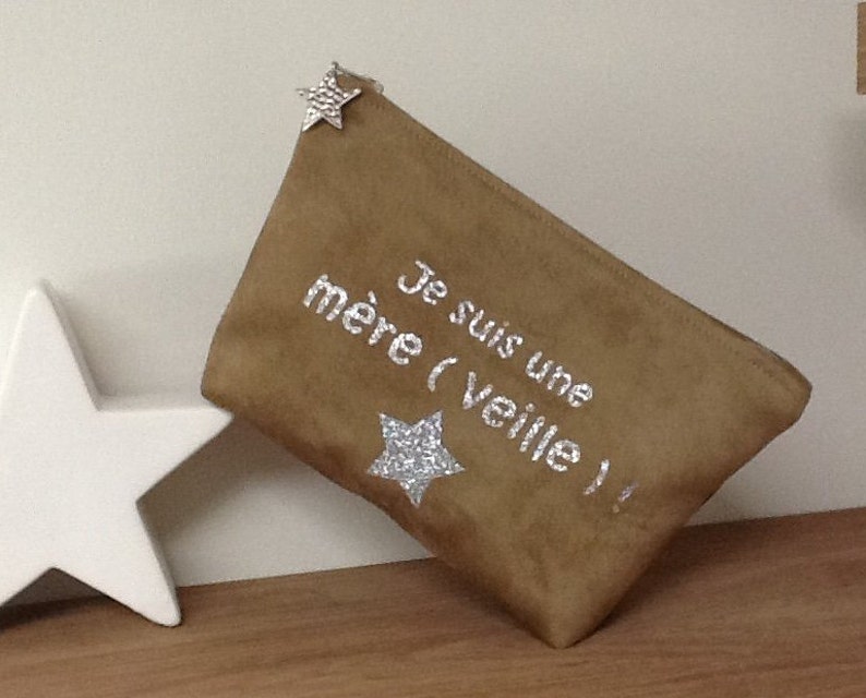 Camel Makeup Bag With Silver Glitter and Star / Personalized - Etsy