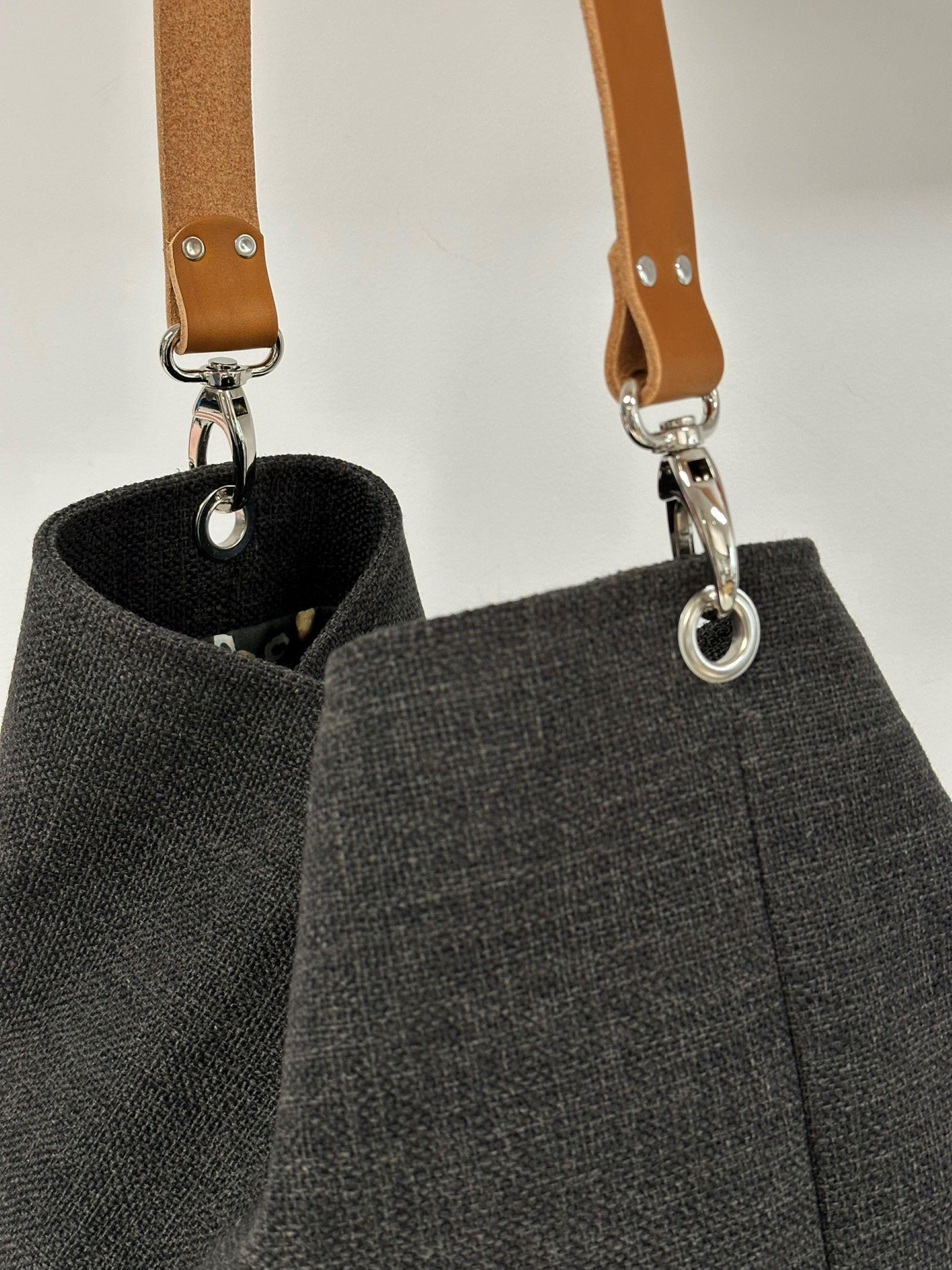 Charcoal Grey Linen Hobo Bag, Removable Leather Handle / Women's Bucket ...