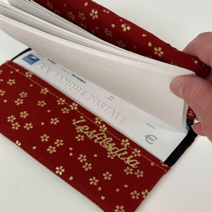 Checkbook Holder Linen and Red Japanese Fabric Sakura Gold / Golden ...