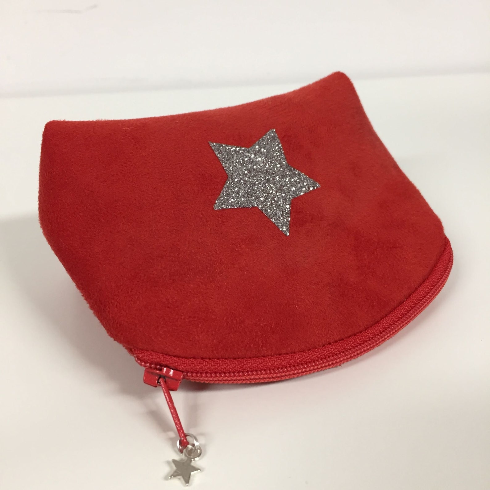 Small Bright Red Coin Purse Silver Star / Mini Suede Pouch - Etsy