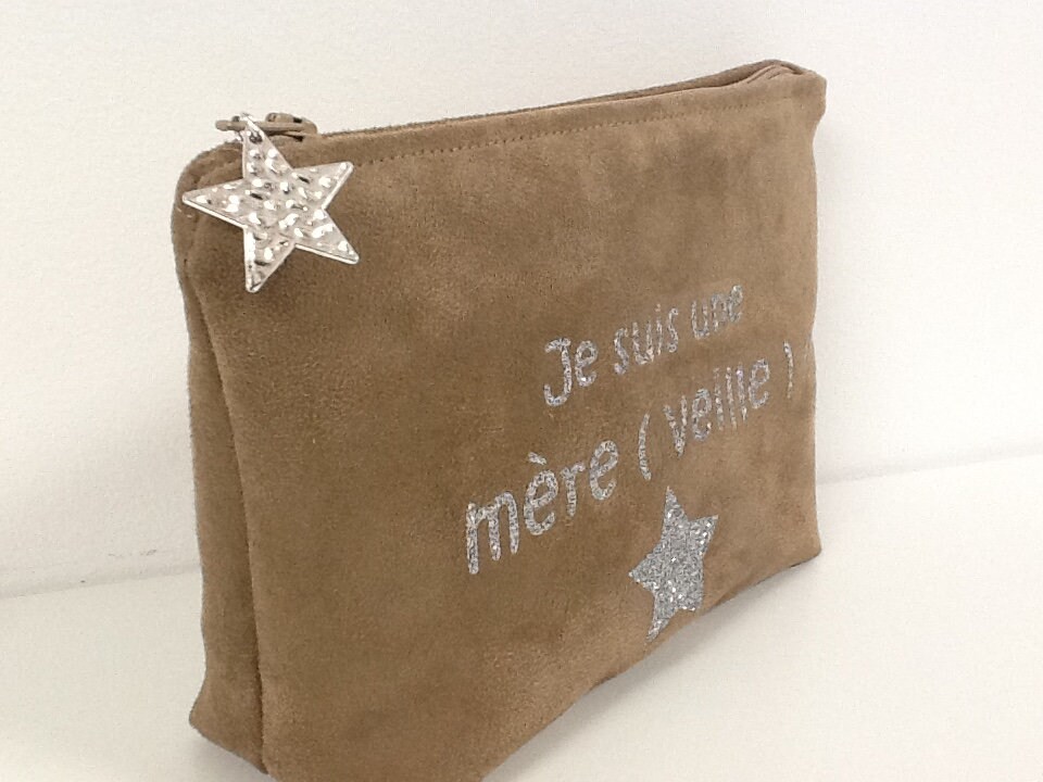 Camel Makeup Bag With Silver Glitter and Star / Personalized | Etsy