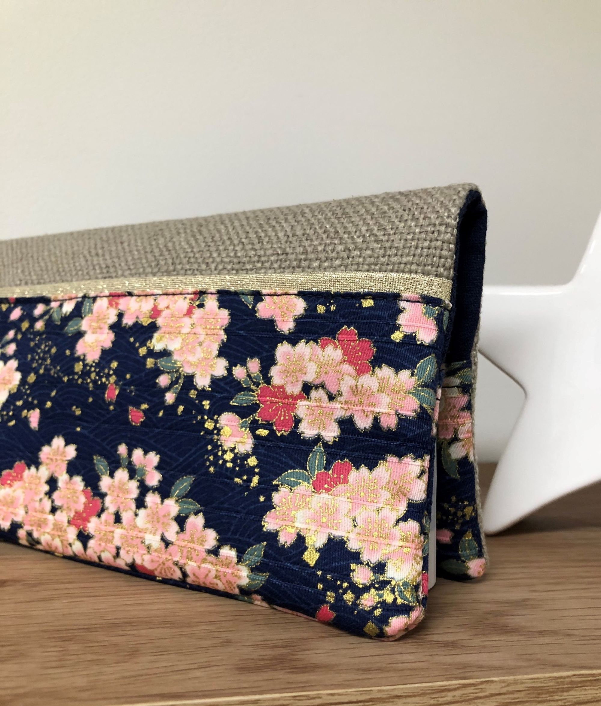Linen Checkbook Holder Japanese Sakura Flowered Fabric / Navy - Etsy