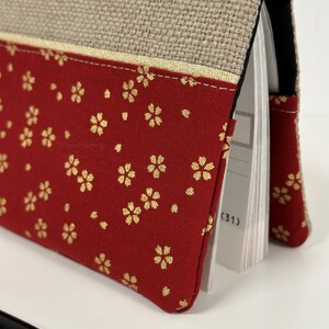 Checkbook Holder Linen and Red Japanese Fabric Sakura Gold / Golden ...