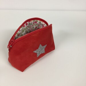 Small Bright Red Coin Purse, Silver Star / Mini Suede Pouch, Sequins ...
