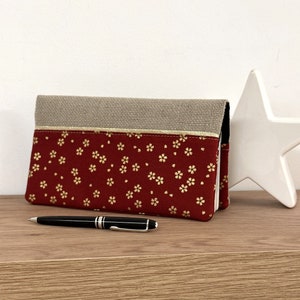 Checkbook Holder Linen and Red Japanese Fabric Sakura Gold / Golden ...