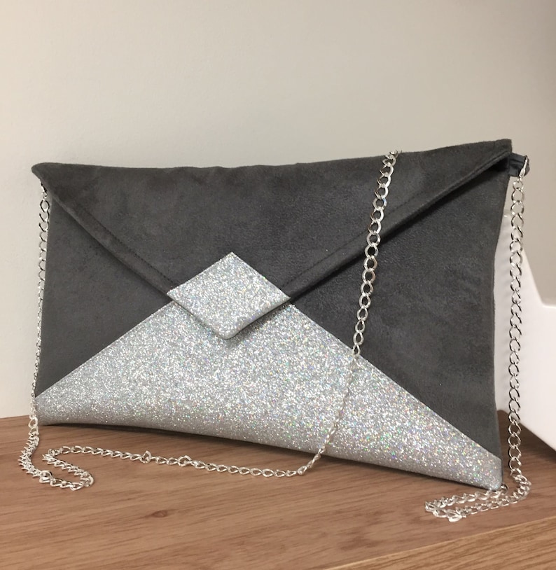 Mouse Grey Wedding Clutch Bag Silver Glitter / Suede Evening - Etsy