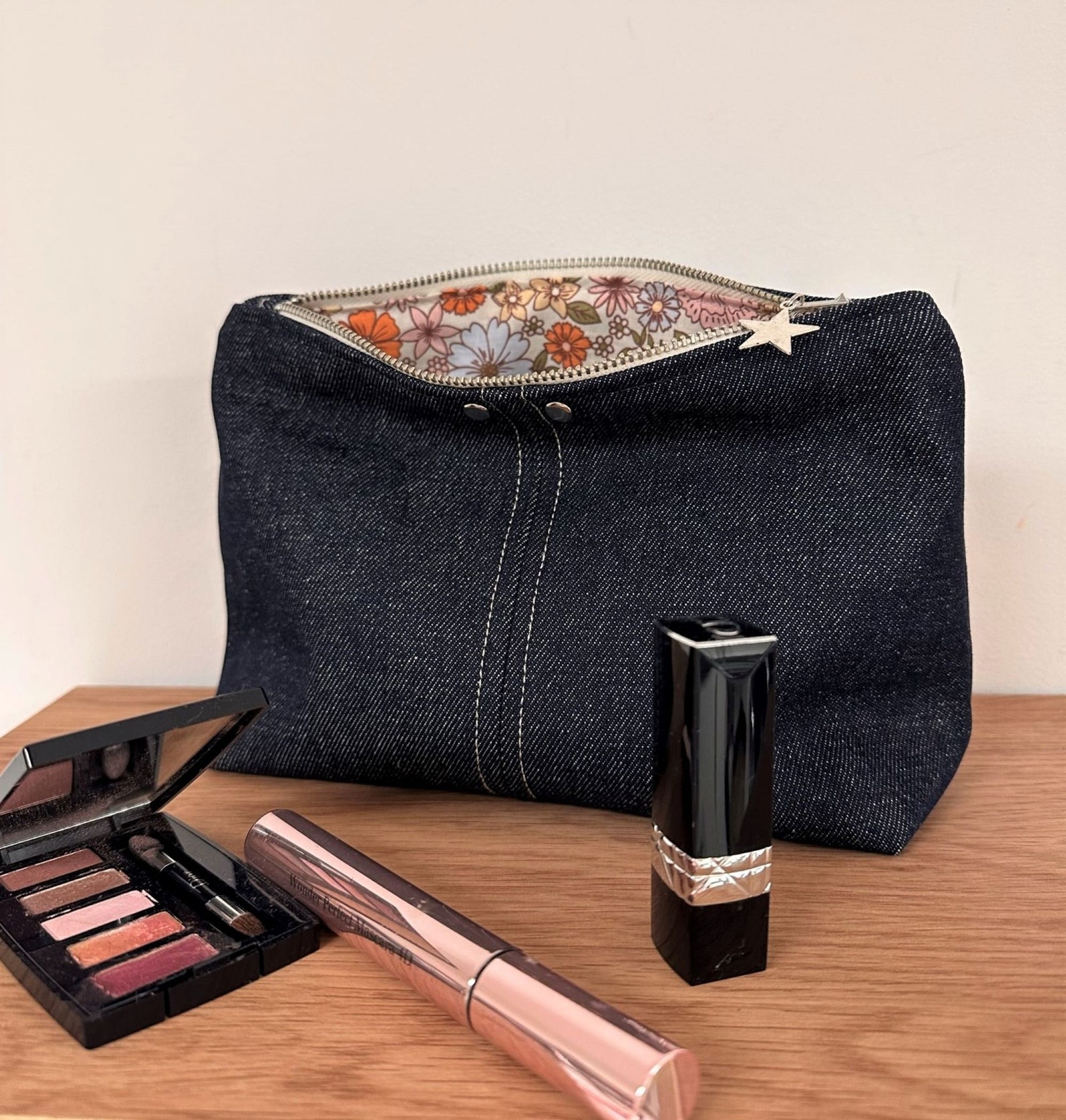 Zipped Pouch in Raw Denim / Raw Denim Make-up Bag / Women's Cosmetics ...