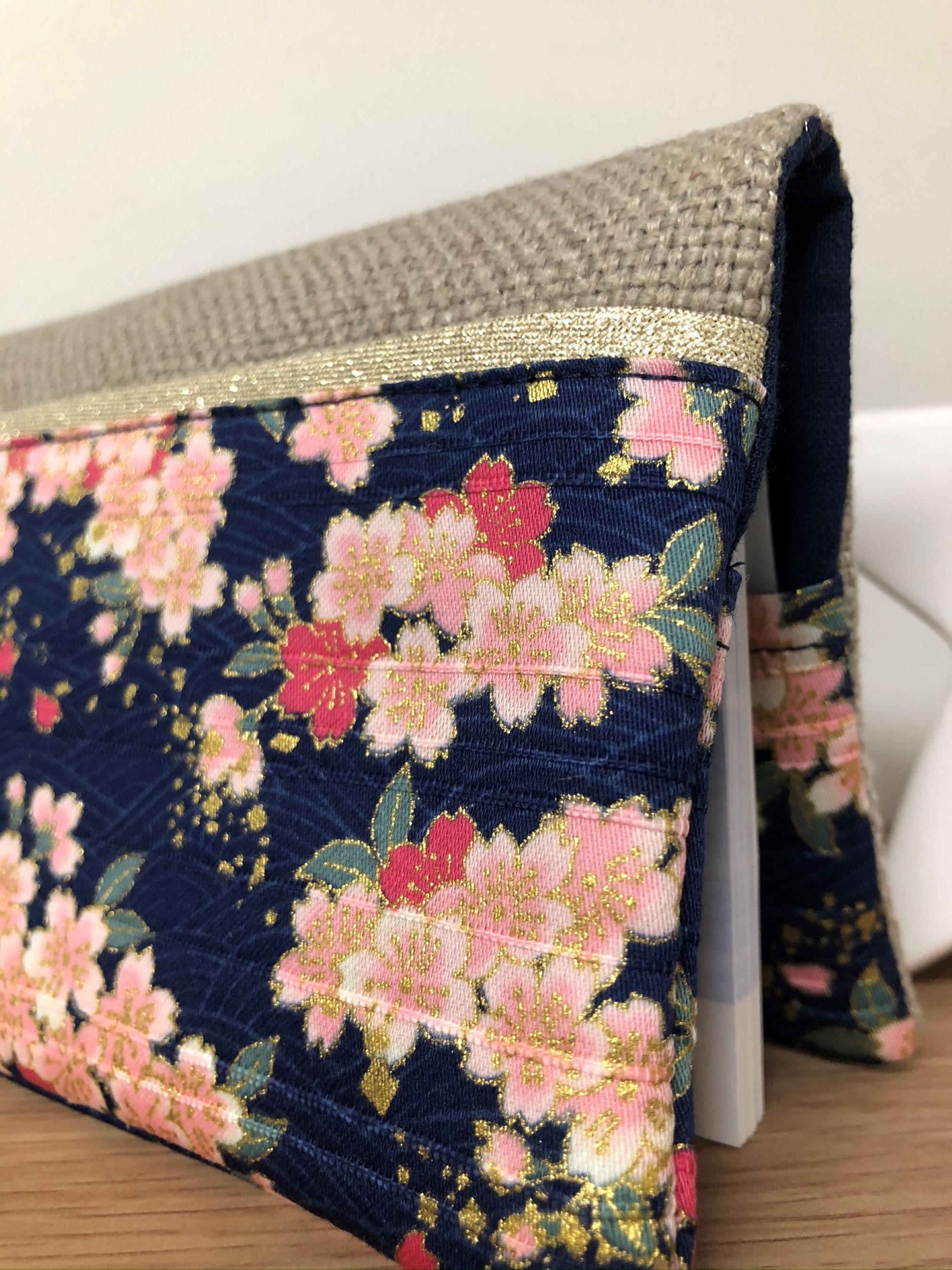 Linen Checkbook Holder Japanese Sakura Flowered Fabric / Navy - Etsy