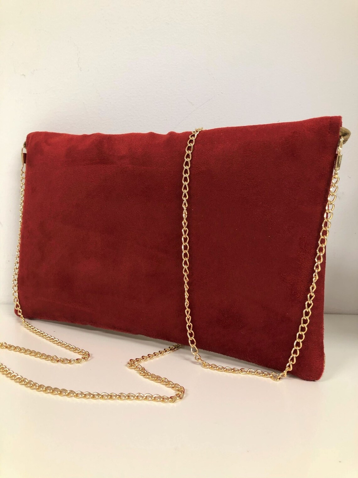 Sac pochette mariage rouge en suédine et paillettes dorées / | Etsy