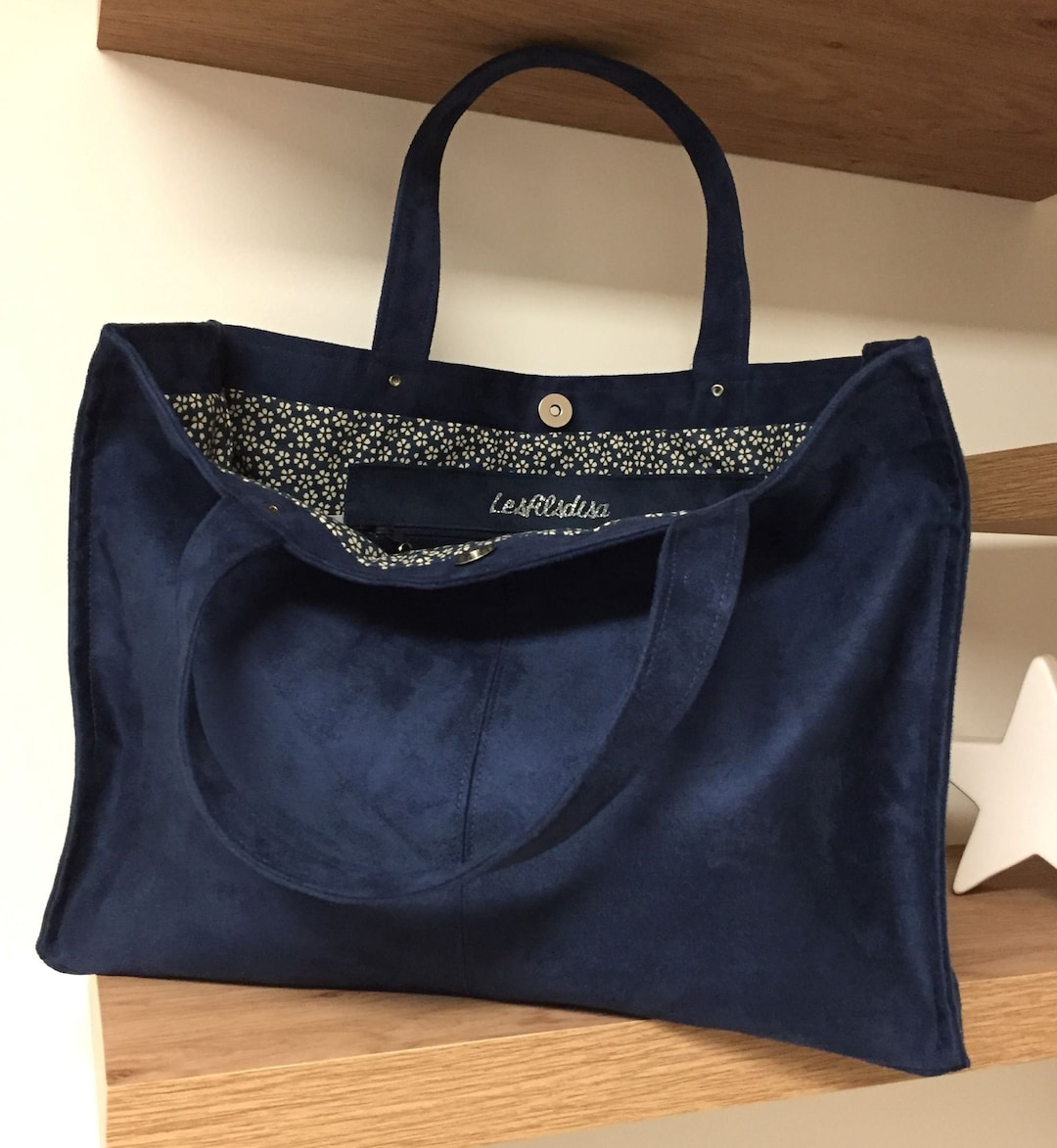 Navy Blue Suedette Tote Bag / Night Blue Shopper Bag, Women ...