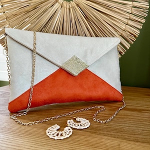 Ecru and Orange Wedding Clutch Bag With Gold Sequins / Customizable ...