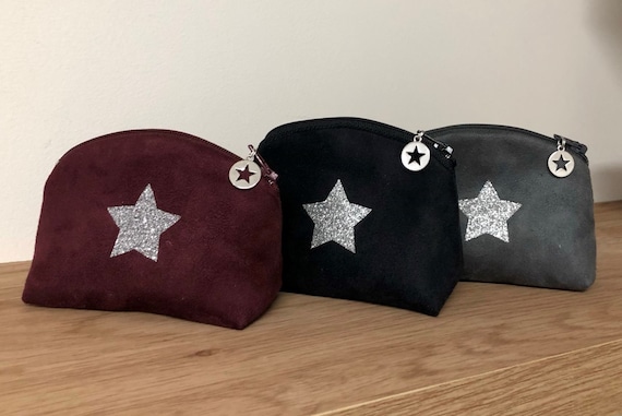 Burgundy coin purse with sequined star / Dark red suede mini | Etsy